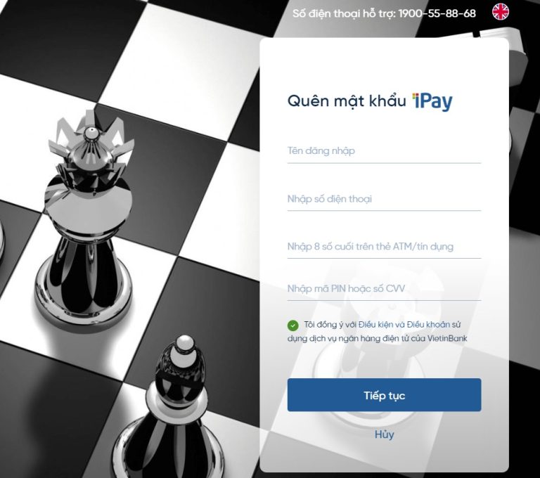 Tính năng lấy lại mật khẩu vietinbank ipay trên điện thoại - NganHangAZ.com